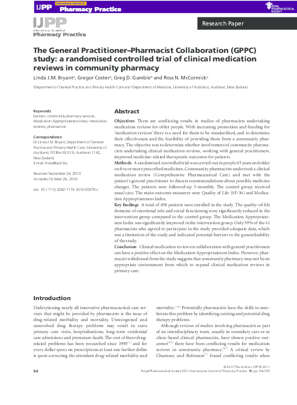 (PDF) The General Practitioner-Pharmacist Collaboration (GPPC) study: a ...