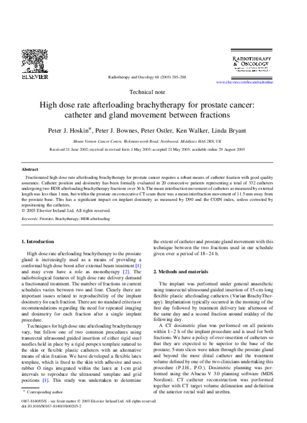 (PDF) High dose rate afterloading brachytherapy for prostate cancer ...