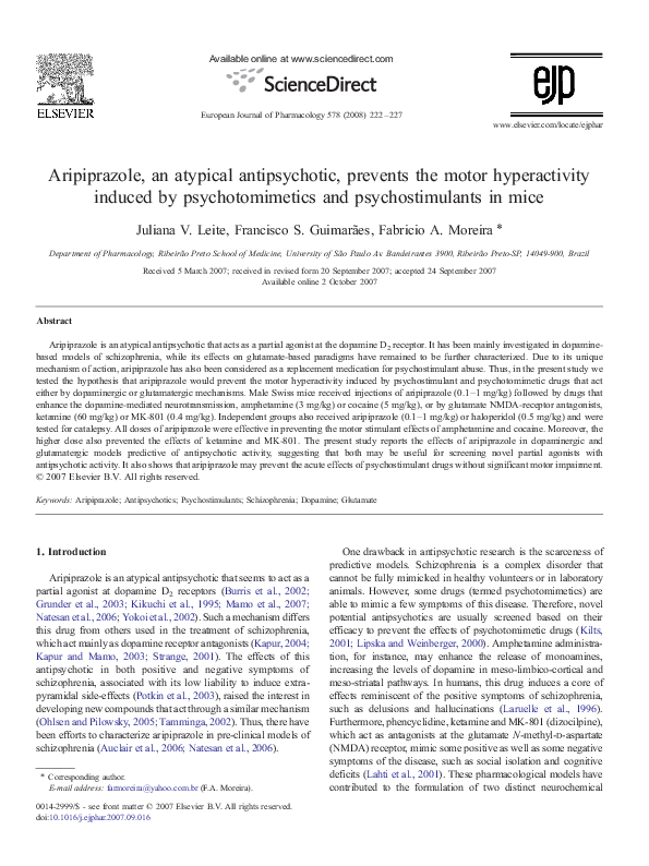 (PDF) Aripiprazole, an atypical antipsychotic, prevents the motor ...