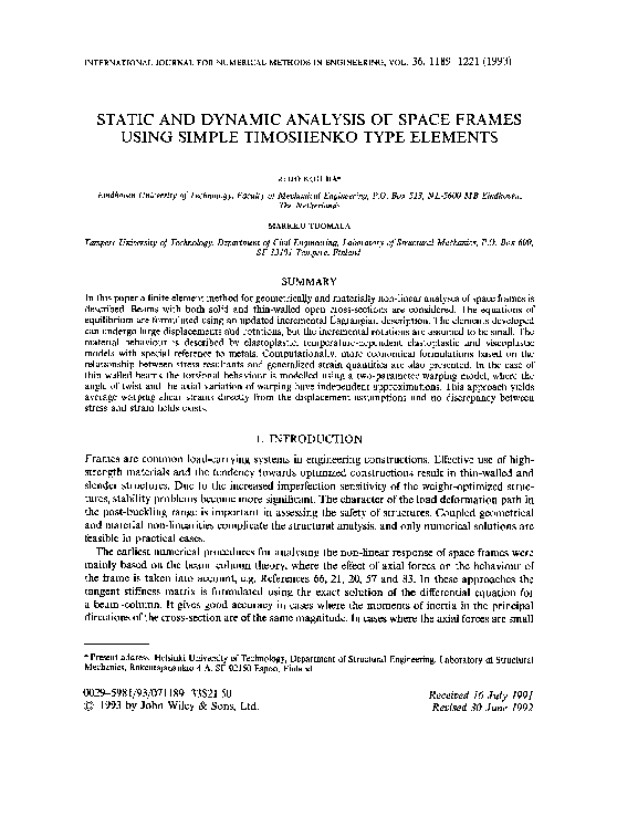Pdf Static And Dynamic Analysis Of Space Frames Using Simple