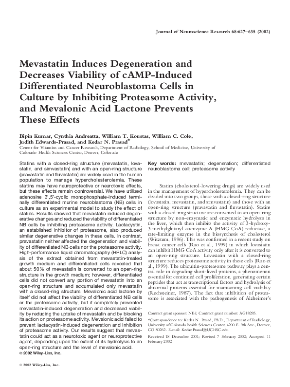 (PDF) Mevastatin induces degeneration and decreases viability of cAMP ...