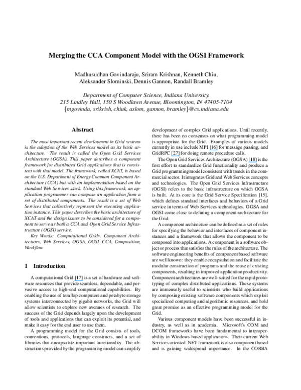 (PDF) Merging the CCA component model with the OGSI framework