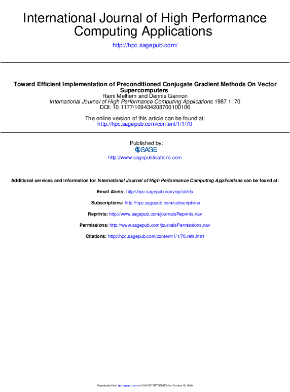 (PDF) Toward Efficient Implementation of Preconditioned Conjugate Gradient Methods On Vector ...