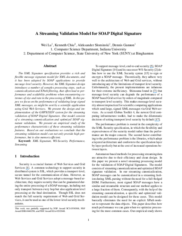 (PDF) A streaming validation model for SOAP digital signature