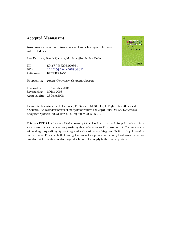 Pdf Workflows And E Science An Overview Of Workflow System Features