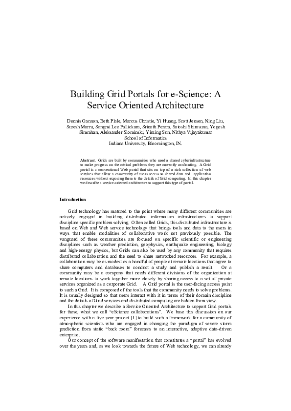 (PDF) Building Grid portals for e-Science: A service oriented architecture