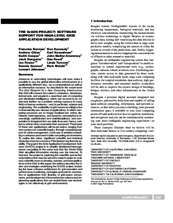 (PDF) The GrADS Project: Software Support for High-Level Grid Application Development