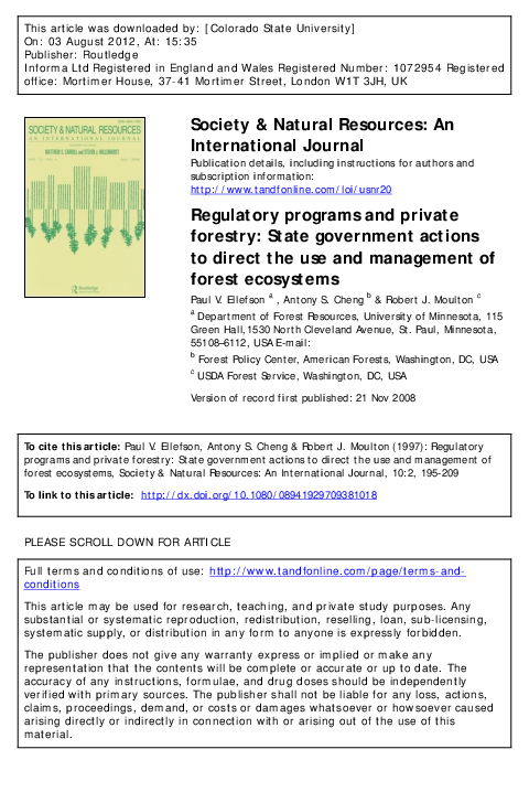 (PDF) Regulatory programs and private forestry: State government ...
