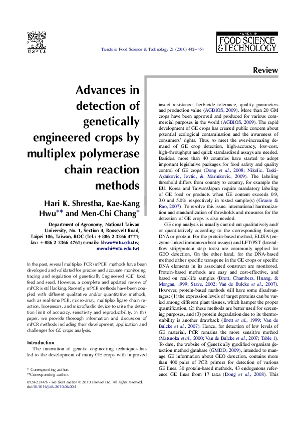 (PDF) SYBR®Green qPCR methods for detection of endogenous reference genes in commodity crops: a ...