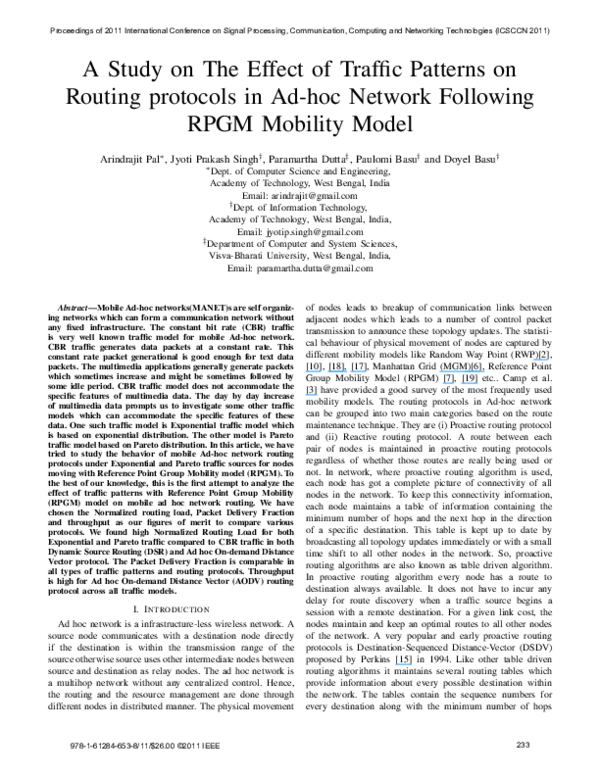 (PDF) A study on the effect of traffic patterns on Routing protocols in Ad-hoc network following ...