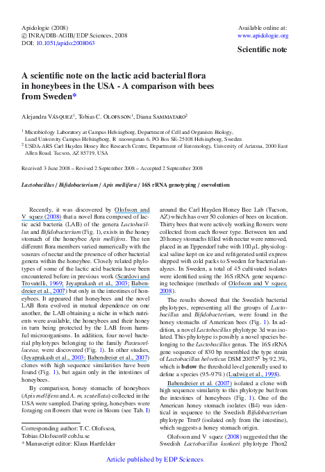 (PDF) A scientific note on the lactic acid bacterial flora within the honeybee subspecies Apis ...