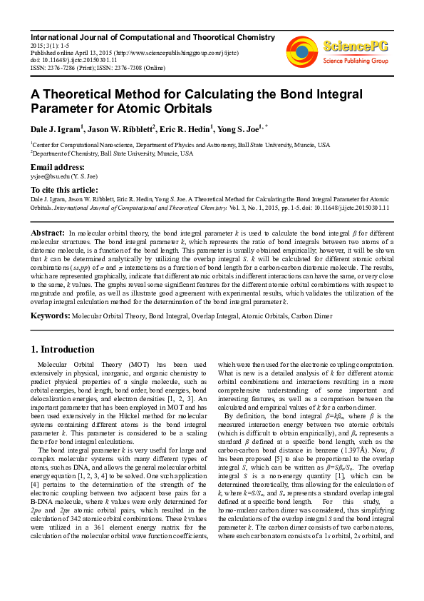 (PDF) A Theoretical Method for Calculating the Bond Integral Parameter for Atomic Orbitals