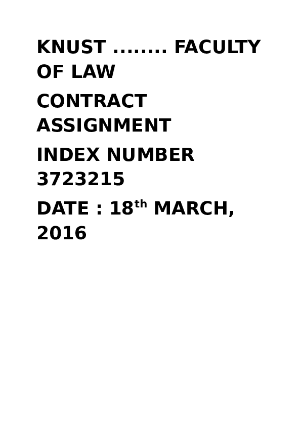 (DOC) KNUST ........ FACULTY OF LAW CONTRACT ASSIGNMENT INDEX NUMBER ...