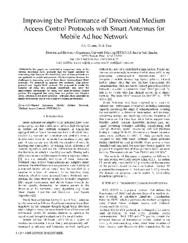 Pdf Improving The Performance Of Directional Medium Access Control Protocols With Smart