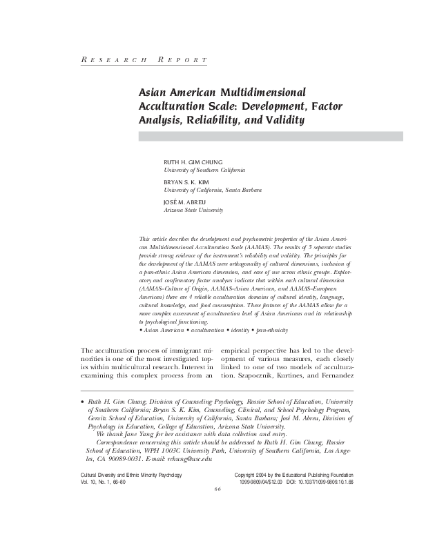 (PDF) Asian American Multidimensional Acculturation Scale: Development, Factor Analysis ...