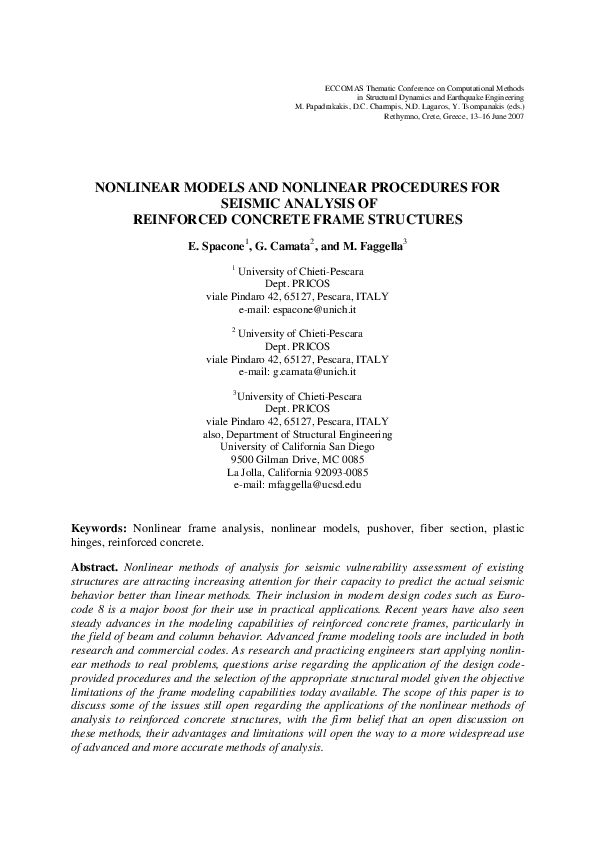 (PDF) Nonlinear models and nonlinear procedures for seismic analysis of reinforced concrete ...