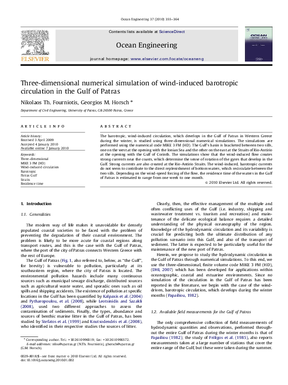 Pdf Three Dimensional Numerical Simulation Of Wind Driven Flows In