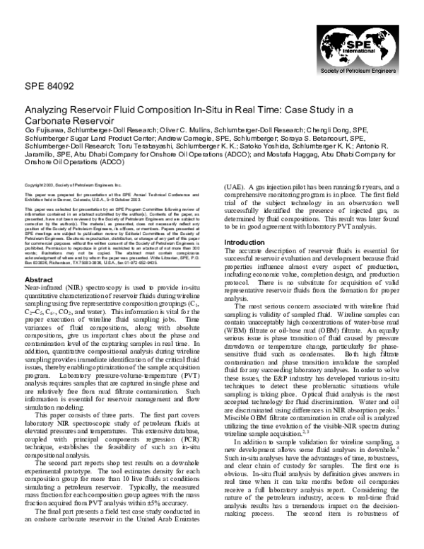 (PDF) Analyzing Reservoir Fluid Composition In-Situ in Real Time: Case ...