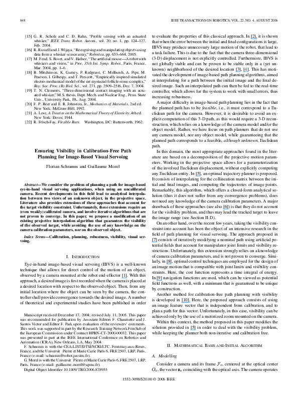 (PDF) Ensuring visibility in calibration-free path planning for image-based visual servoing