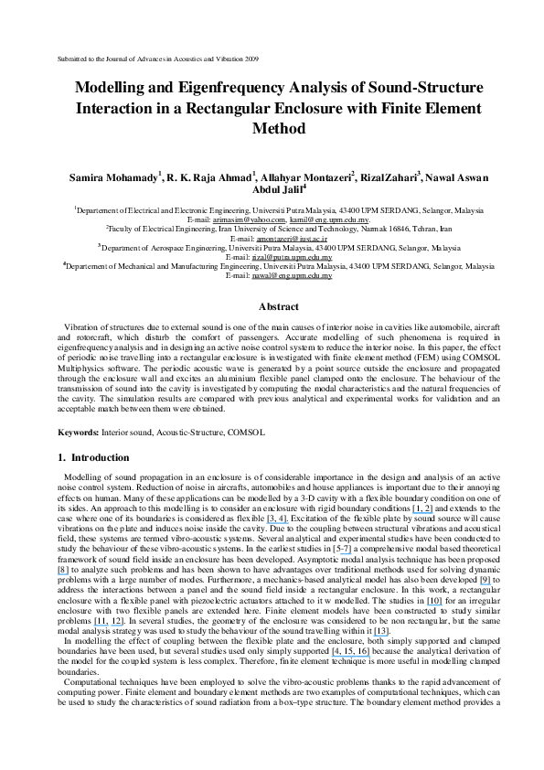 Pdf Modeling Of Sound Structure Interaction In A Rectangular Enclosure Using Finite Element Method