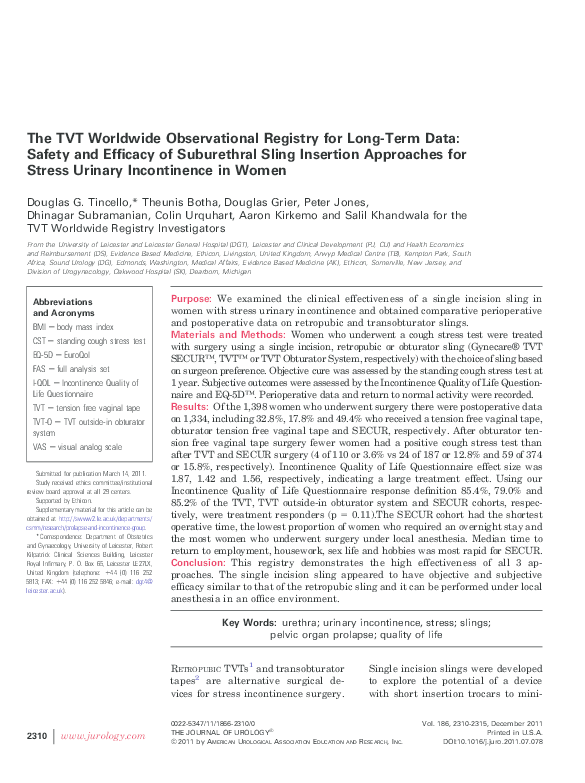 (PDF) The TVT Worldwide Observational Registry for Long-Term Data ...