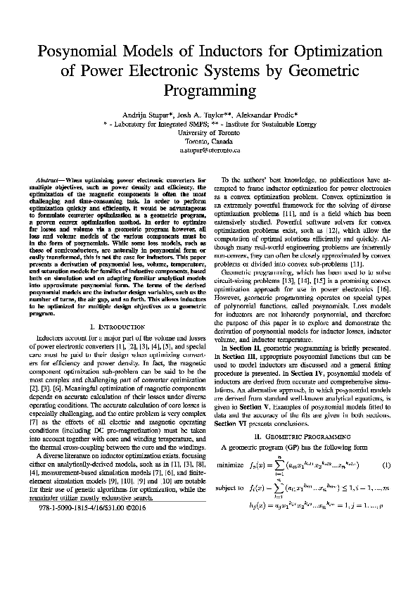 (PDF) Posynomial Models of Inductors for Optimization of Power Electronic Systems by Geometric ...
