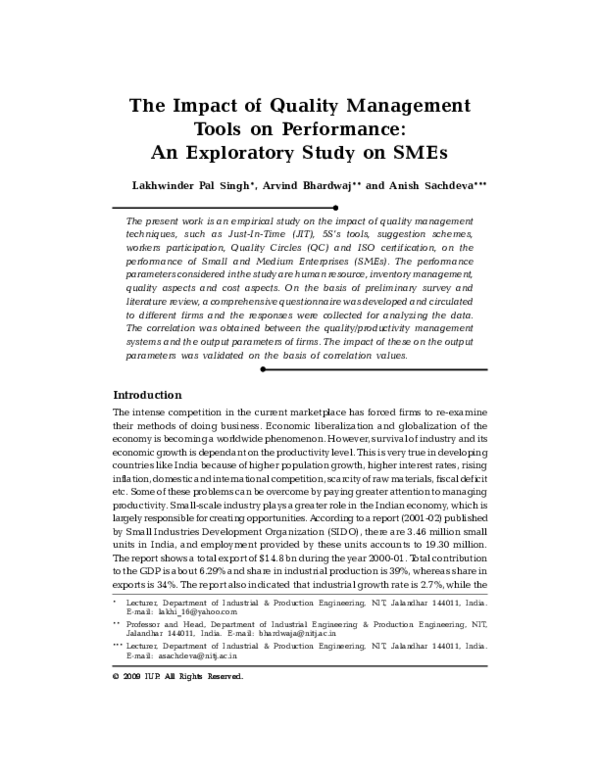 (PDF) The Impact of Quality Management Tools on Performance: An ...
