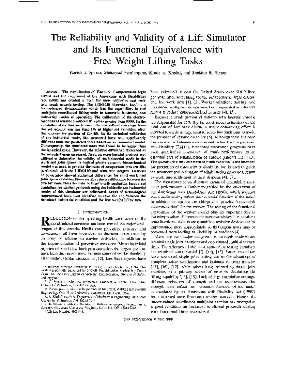 (PDF) The reliability and validity of a lift simulator and its ...