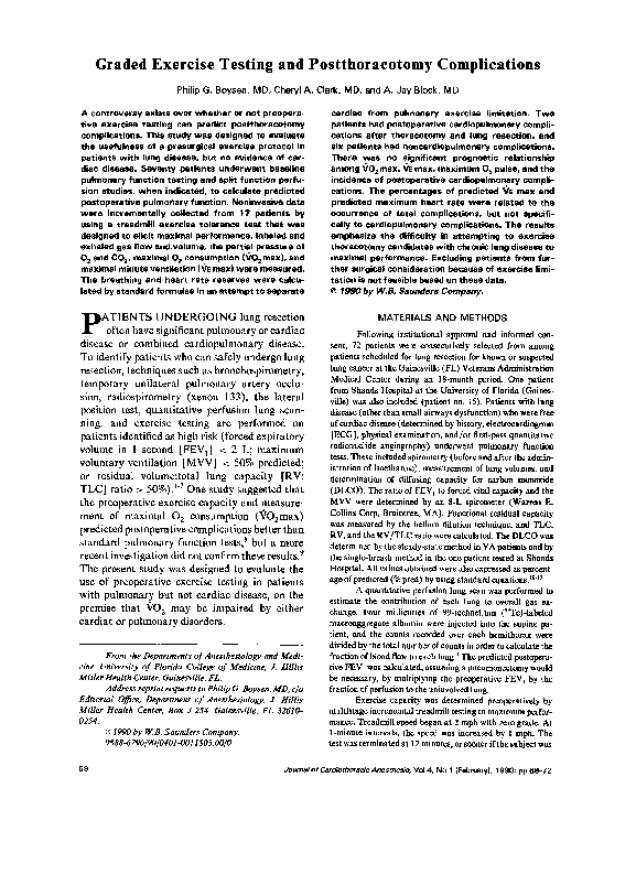 (PDF) Graded exercise testing and postthoracotomy complications