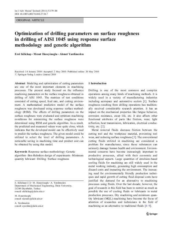 (PDF) Optimization of drilling parameters on surface roughness in drilling of AISI 1045 using ...