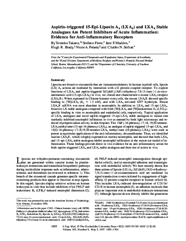 (PDF) Aspirin-triggered 15-Epi-Lipoxin A4 (LXA4) and LXA4 Stable ...
