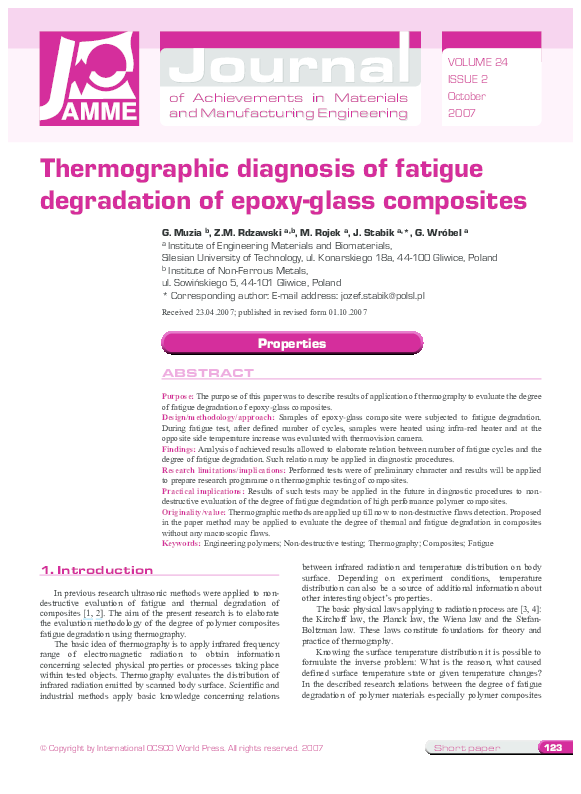 (PDF) Thermographic diagnosis of fatigue degradation of epoxy-glass ...