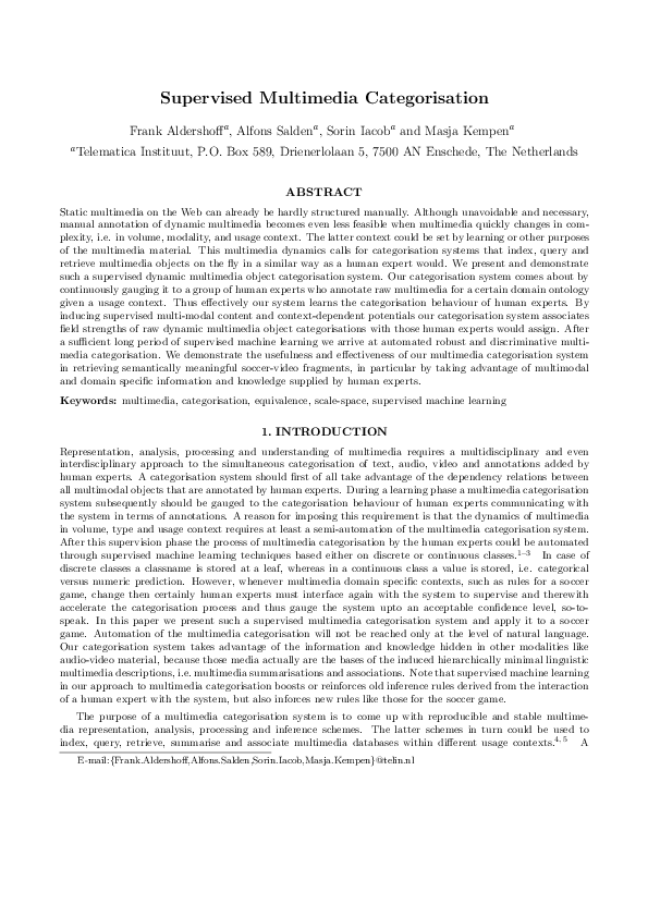 (PDF) Supervised multimedia categorization | Frank Aldershoff - Academia.edu