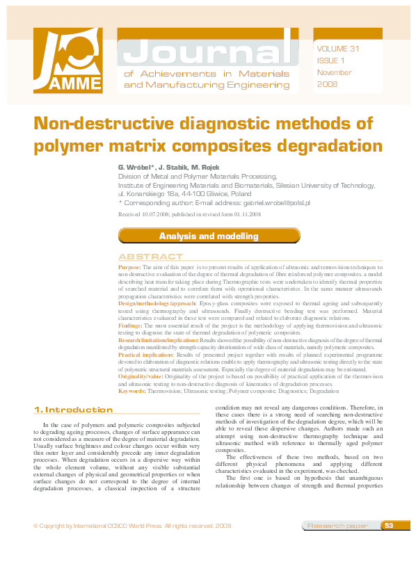 (PDF) Non-destructive diagnostic methods of polymer matrix composites ...