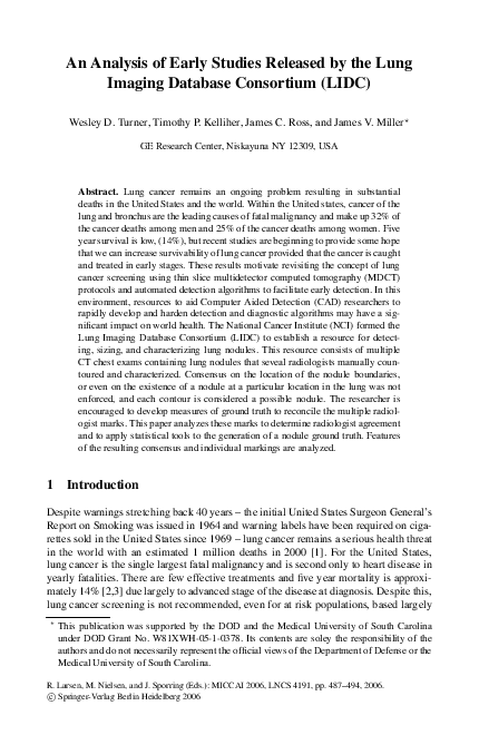 (PDF) An Analysis of Early Studies Released by the Lung Imaging Database Consortium (LIDC
