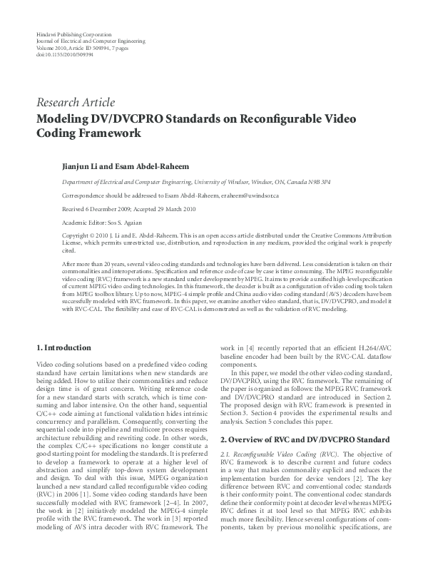 (PDF) Modeling DV/DVCPRO Standards on Reconfigurable Video Coding Framework