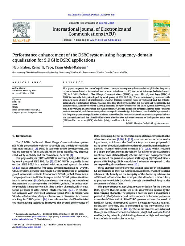 Pdf Performance Enhancement Of The Dsrc System Using Frequency Domain