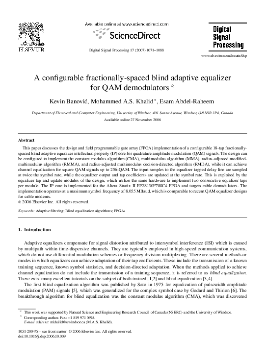 Pdf A Configurable Fractionally Spaced Blind Adaptive Equalizer For Qam Demodulators