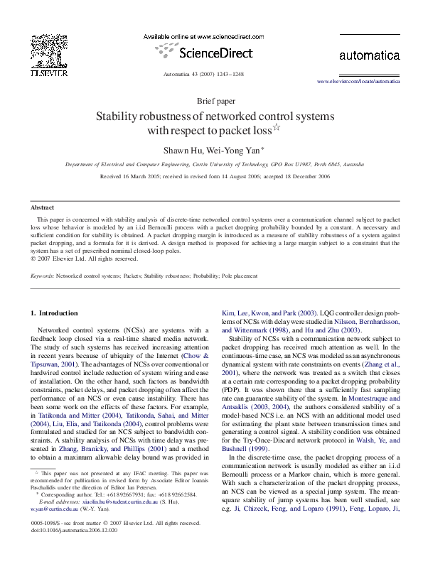 (PDF) Stability robustness of networked control systems with respect to packet loss
