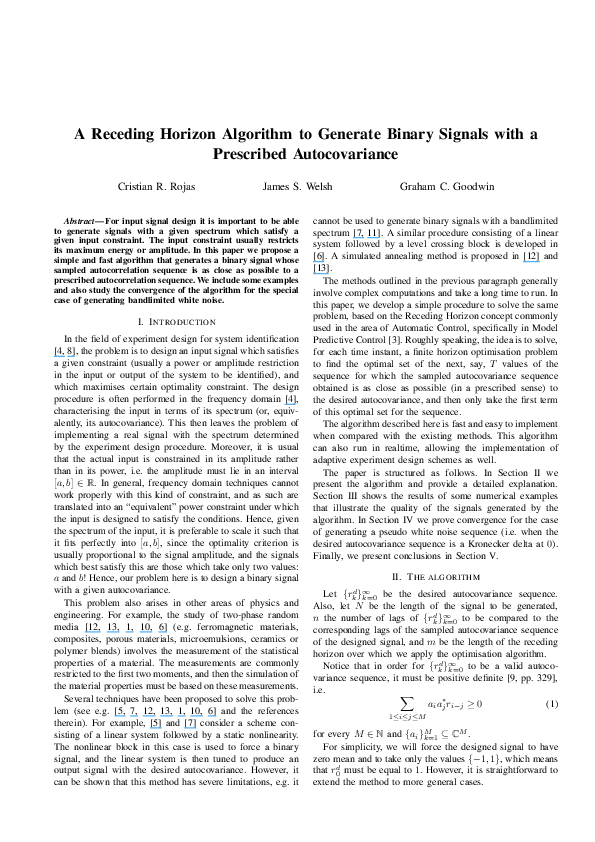 Pdf A Receding Horizon Algorithm To Generate Binary Signals With A