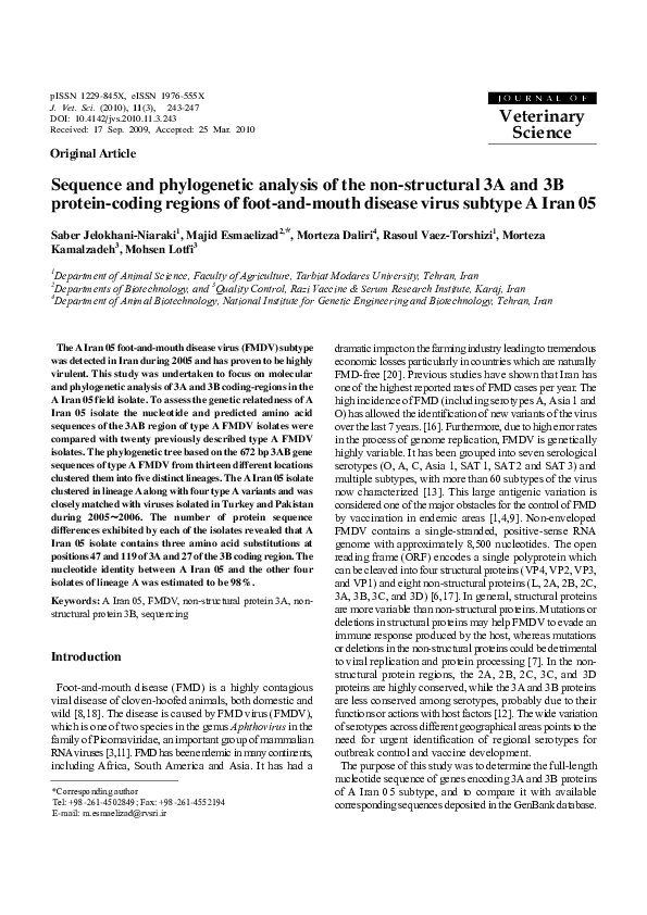 (PDF) Sequence and phylogenetic analysis of the non-structural 3A and ...