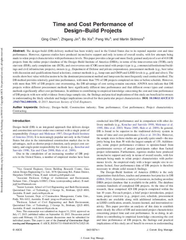 (PDF) Time and Cost Performance of Design–Build Projects