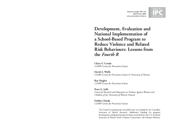 Development, Evaluation and National Implementation of a School-Based ...