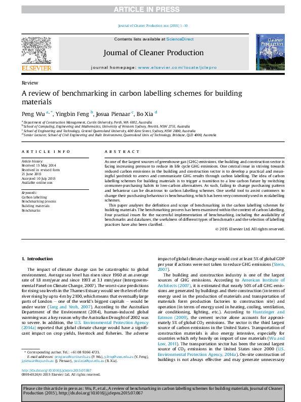 (PDF) A review of benchmarking in carbon labelling schemes for building ...