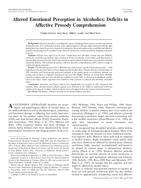 (PDF) Altered Emotional Perception in Alcoholics: Deficits in Affective ...