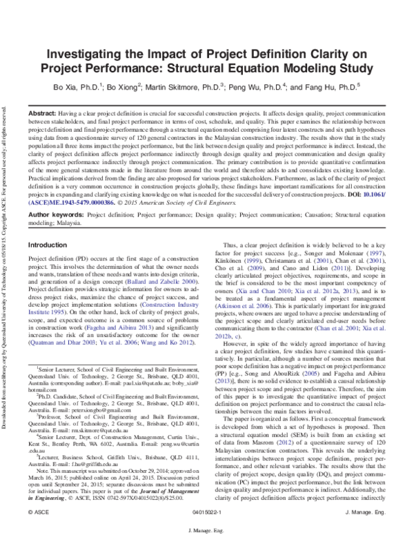 (PDF) Investigating the Impact of Project Definition Clarity on Project ...