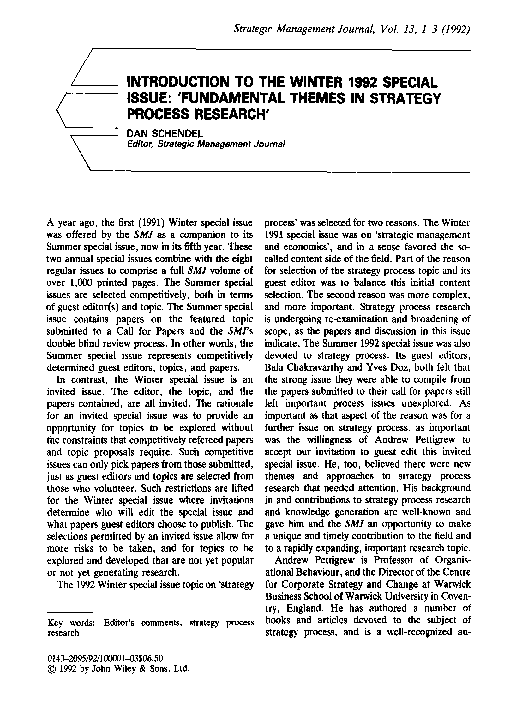 (PDF) Introduction to the Winter 1992 Special Issue - Fundamental ...