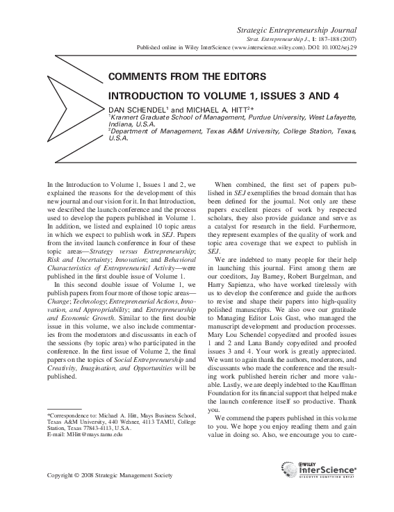 (PDF) Introduction to Volume 1, Issues 3 and 4