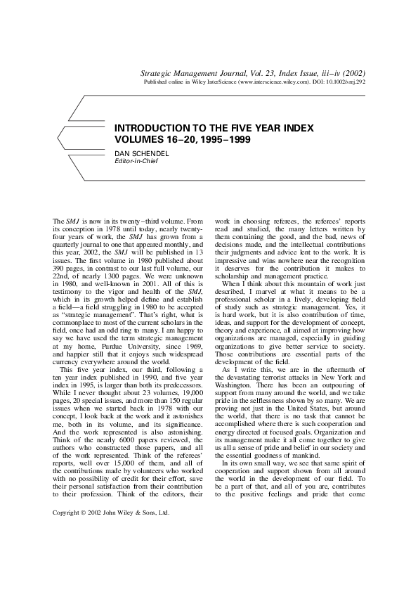 (PDF) Introduction to the five year index, Volumes 16-20, 1995-1999