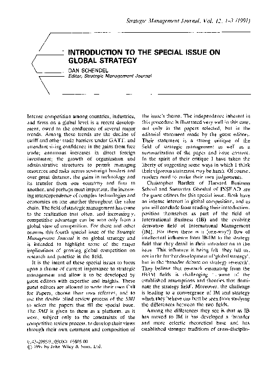 (PDF) Introduction to the special issue on global strategy